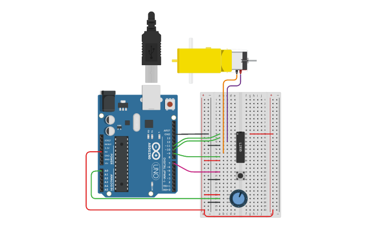Circuit design Arduino и L293D, Двигатель постоянного тока - Tinkercad