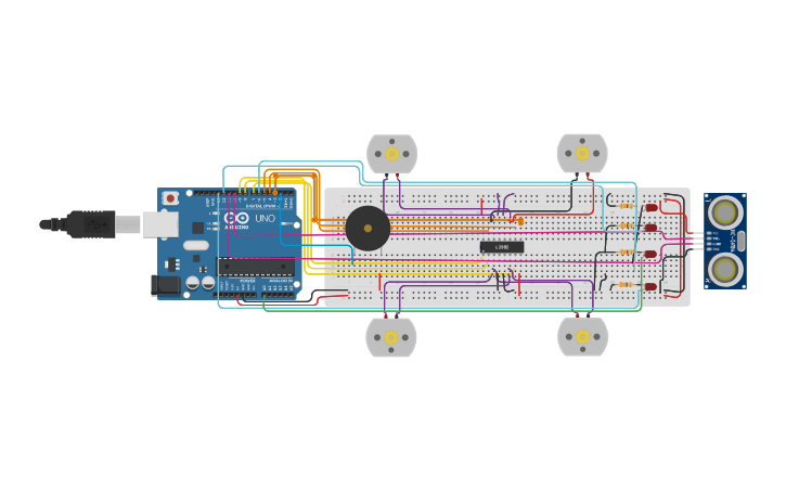 Circuit design Exp5- 29set - Evasor de obstaculos - Tinkercad