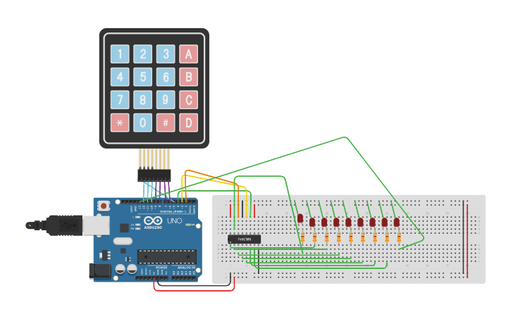 Circuit design 74HC595 8 LEDS FUNCIONA PERFECTO | Tinkercad
