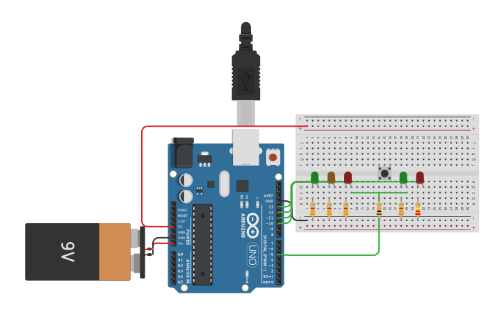 Circuit design Semaforo 2 | Tinkercad