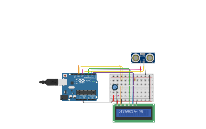 Circuit design Medidor de distancia - Tinkercad