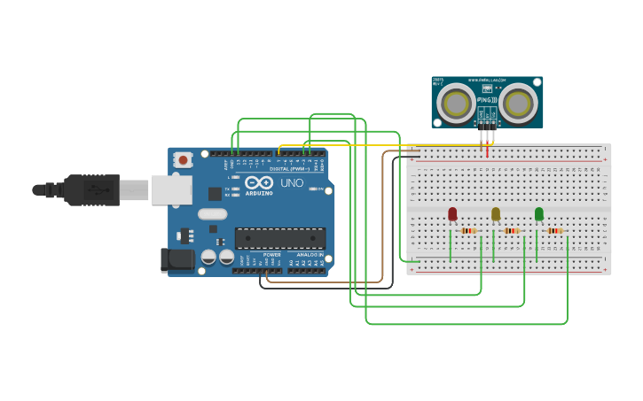 Circuit Design Led Ultrasonic Sensor Tinkercad