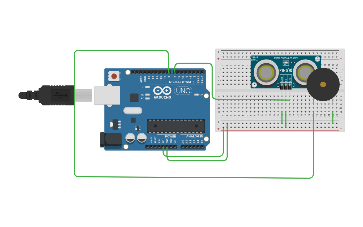 Circuit Design Percobaan 2 2 Ultrasonic Distance Sensor Tinkercad