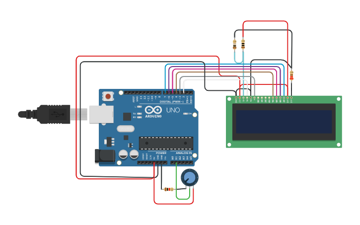 Circuit Design Caracteres Especiais MÓdulo Lcd 16x2 Tinkercad