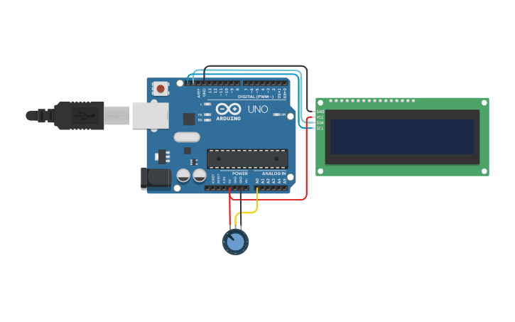 Circuit design LDC ic2 potentiometer - Tinkercad