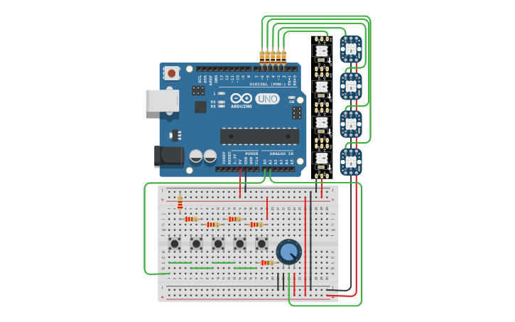 Circuit design Multiple push buttons - Tinkercad Circuit design Multiple push buttons - Tinkercad