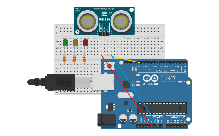 Circuit design Sensor Ultrassônico | Tinkercad