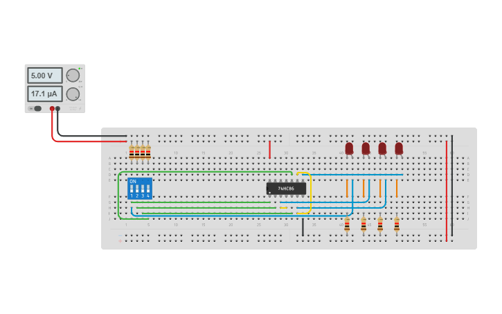 Circuit design Grey_to_Binary(Converter using IC7486) - Tinkercad