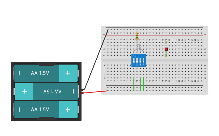 Circuit design Circuito 6: LED RGB +Interruptor (sin Arduino) con 1 RESISTENCIA | Tinkercad