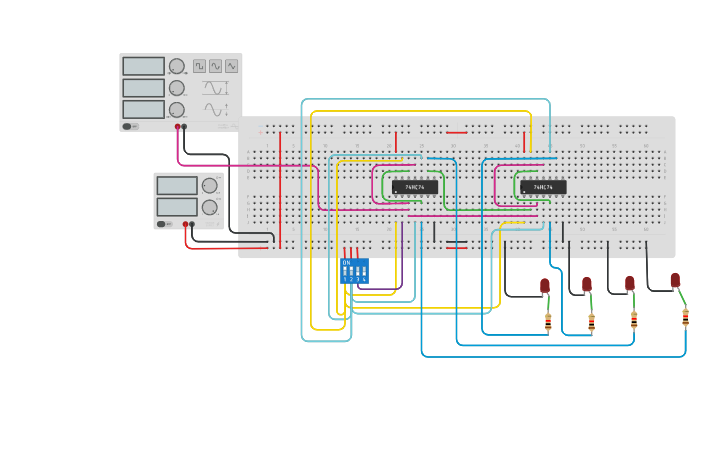 Circuit design Left Shift register | Tinkercad