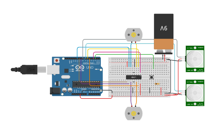 Circuit design Motor Driver with PIR 21-2 - Tinkercad