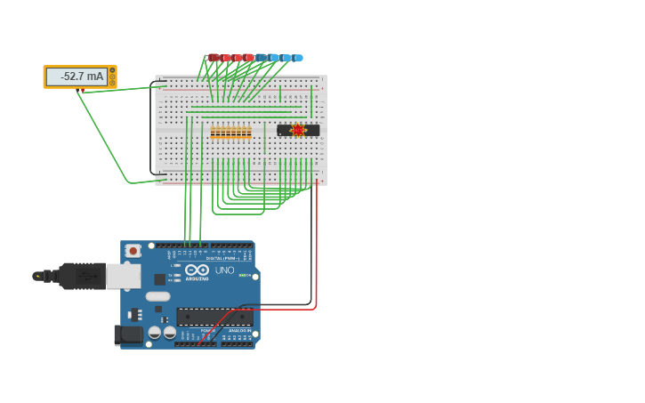 Circuit design Binary counter with 74HC595 | Tinkercad