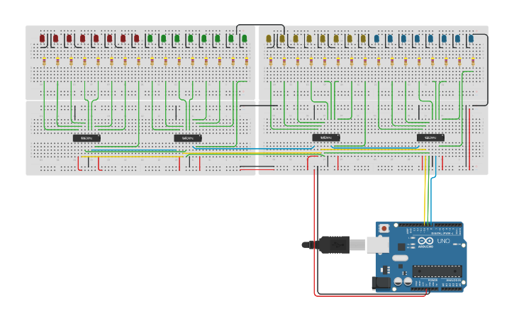 Circuit design 74HC595 - Tinkercad