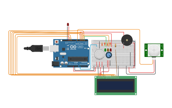 Circuit Design Pir And Gas Sensor Tinkercad