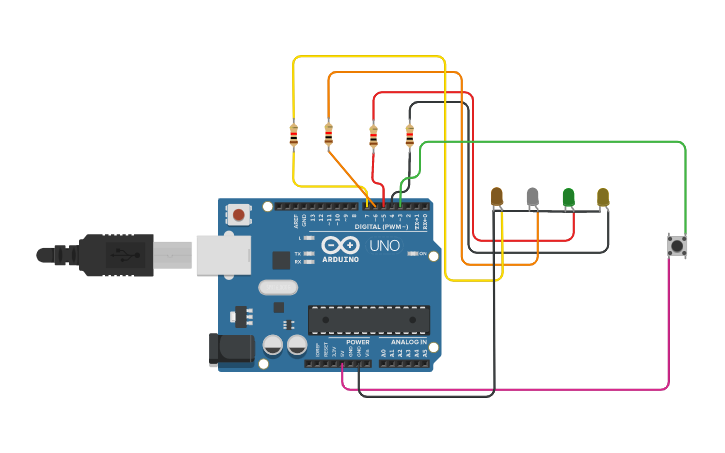 Circuit design Circuito de leds | Tinkercad