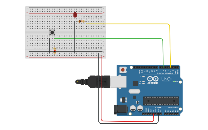 Circuit design LED with pushbutton - Tinkercad