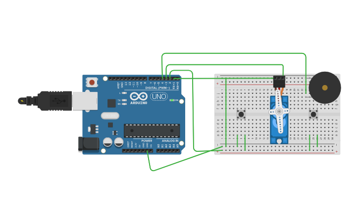 Circuit design Double button control door | Tinkercad