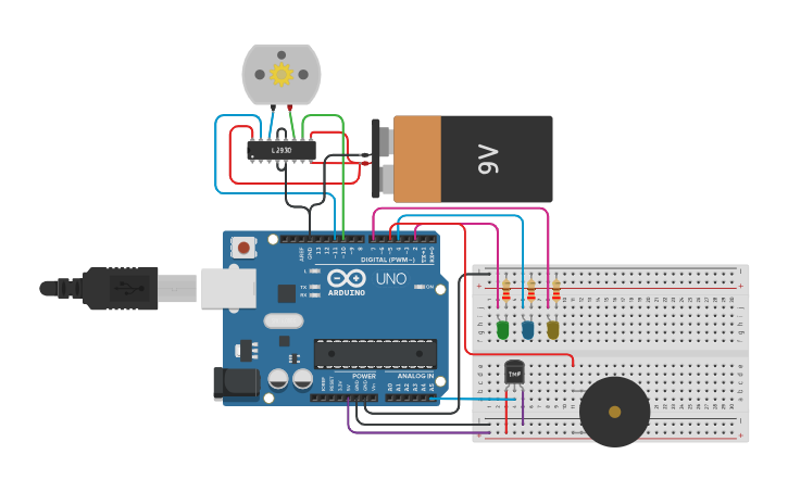 Circuit Design Sistem Deteksi Kebakaran Tinkercad