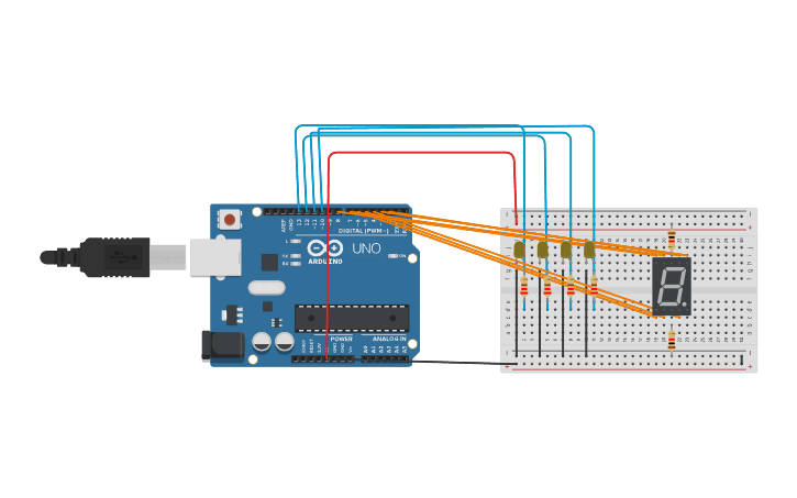 Circuit Design Experiment3 Binary Led Counter With 7 Segment Interface Tinkercad