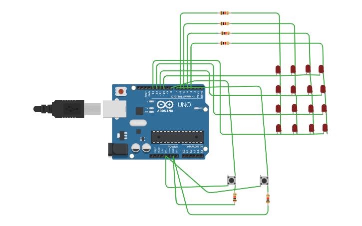 Circuit design matice 4x4 | Tinkercad