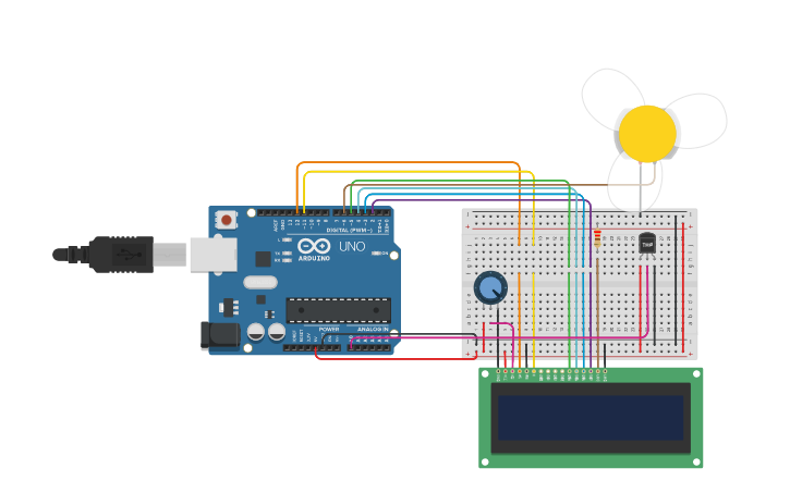 Circuit design Temperature Based Fan Speed Controller - Tinkercad