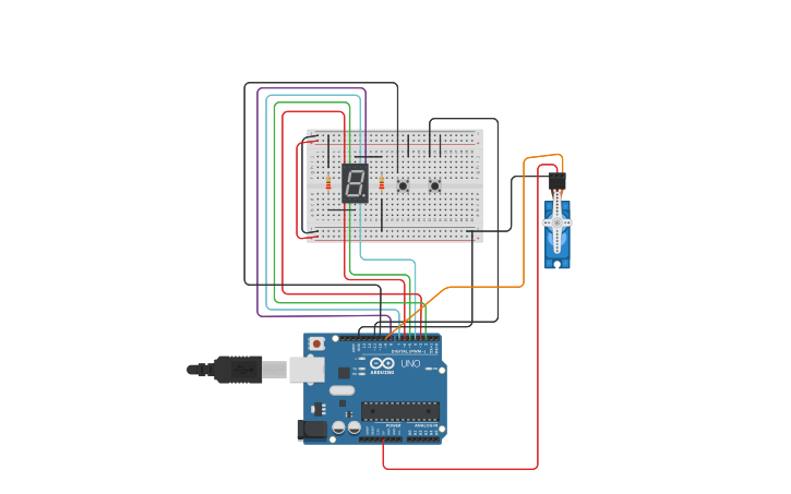 Circuit design DISPLAY 7 SEGMENTI UP/DOWN | Tinkercad