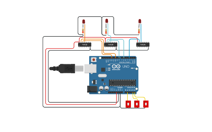 Circuit design Compuertas Lógicas OR/AND/NOT | Tinkercad