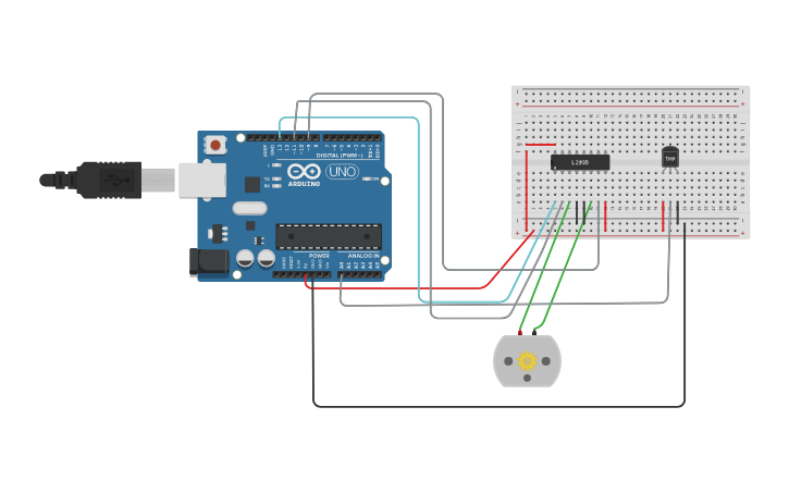 Circuit design Using temperature sensor and control DC-Motor - Tinkercad