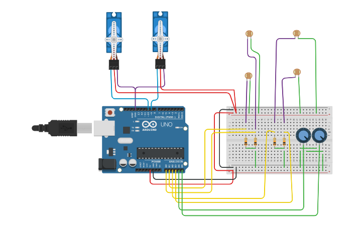 Circuit design Arduino based solar Tracker - Tinkercad