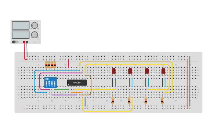 Circuit design Gray to Binary code | Tinkercad