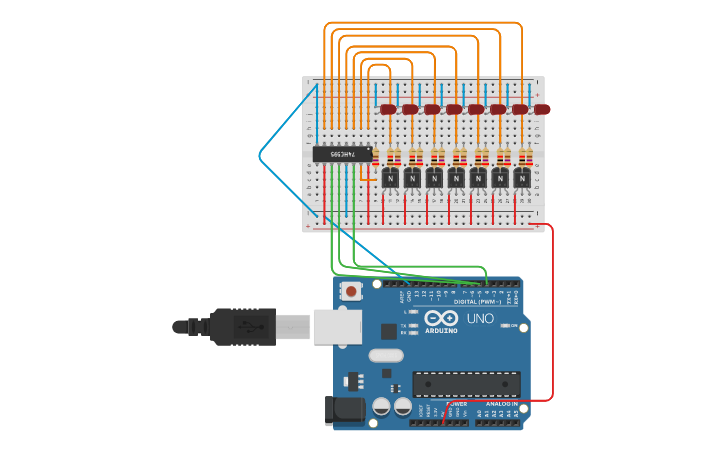 Circuit design Copy of Arduino Lesson 4. Eight LEDs and a Shift ...