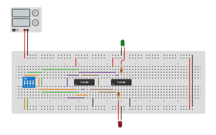 Circuit design HALF ADDER USING NAND GATES ONLY | Tinkercad