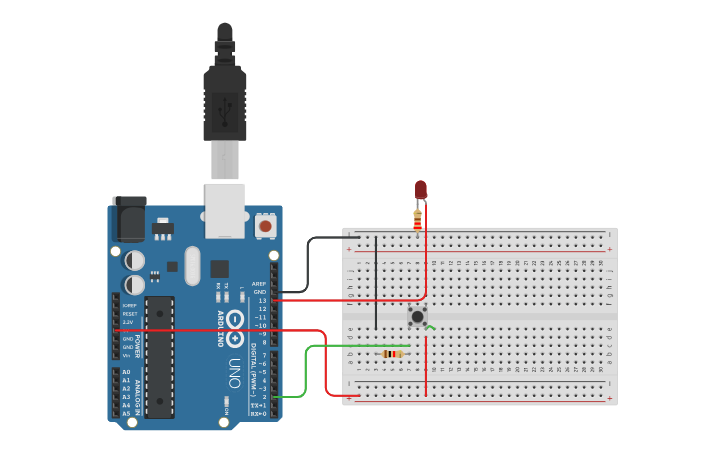 Circuit design Encender led con boton - Tinkercad