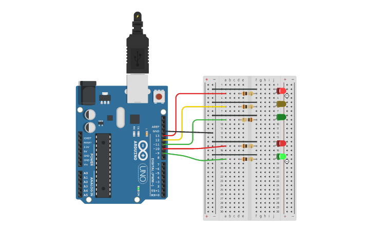 Circuit design Traffic light | Tinkercad