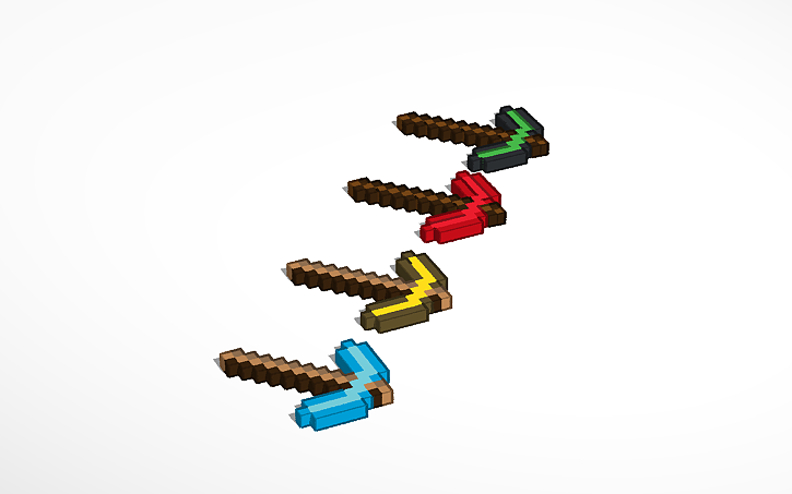 3D design emerald pickaxe redstone pickaxe gold pickaxe and diamond ...