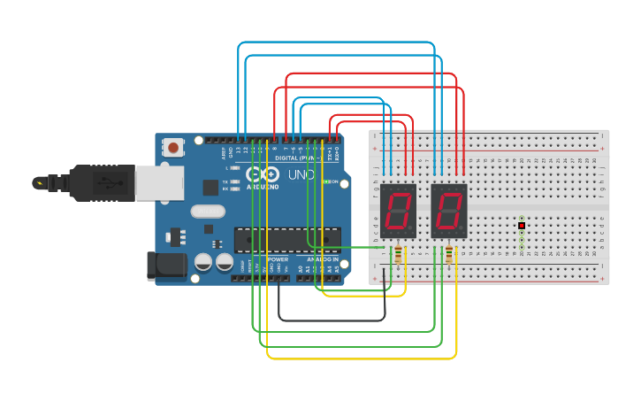 Circuit design display 7 segmentos 2 ( Aula 15) - Tinkercad