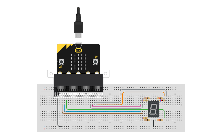 Circuit design Microbit 7 segment display counter - Tinkercad