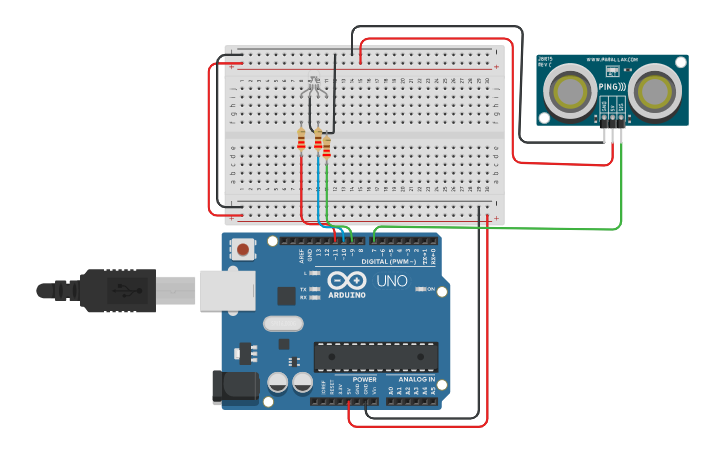 Circuit Design Ultrasonic Sensor And Rgb Led Tinkercad