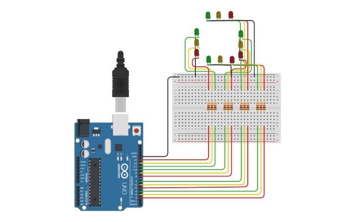 Circuit design Traffic Light | Tinkercad
