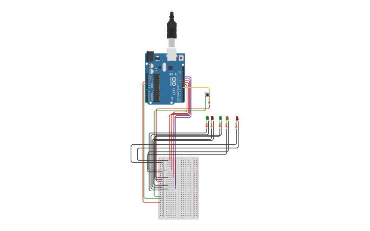 Circuit design semafor pre chodcov | Tinkercad