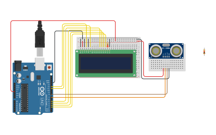 Circuit design Sensore di distanza con display - Tinkercad