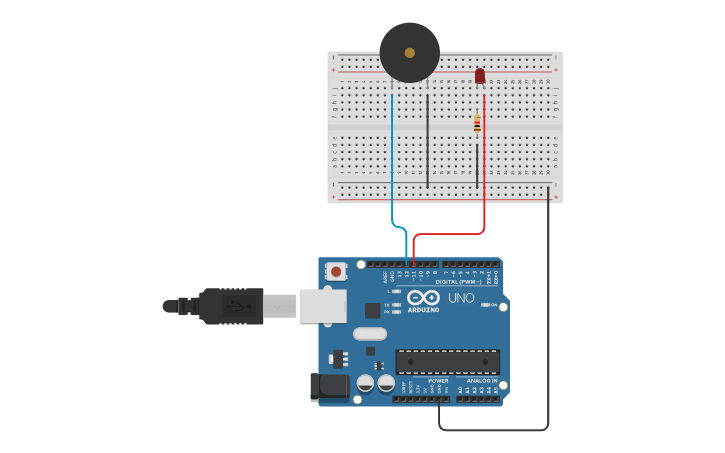 Circuit design LED ALARM BUZZER - Tinkercad