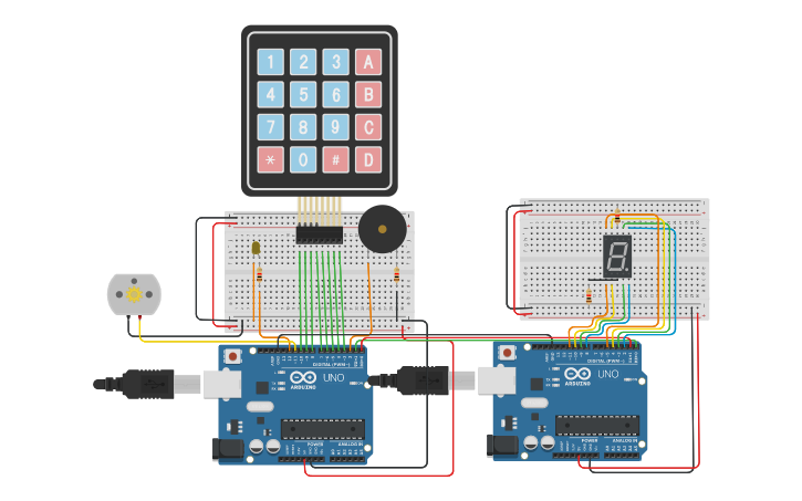 Circuit design Exercício 2 (Comunicação entre Arduinos) | Tinkercad