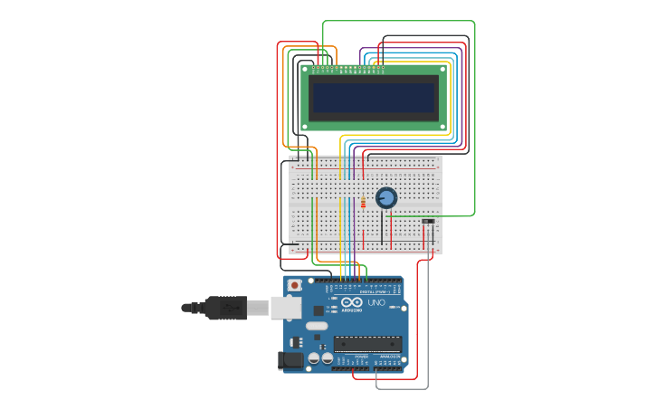 Circuit design Pantalla lcd control open/close - Tinkercad