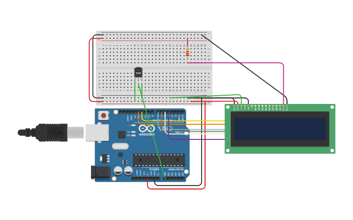 Circuit design LCD screen with temp sensor( with timer) | Tinkercad