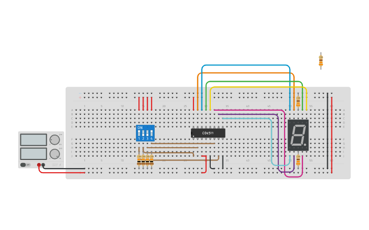 Circuit design Display a 7 segmenti con decodificatore BCD - Tinkercad