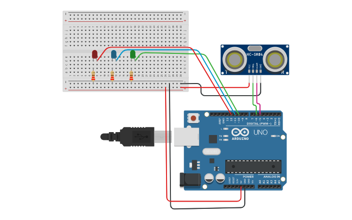 Circuit design sensor ultrasónico | Tinkercad