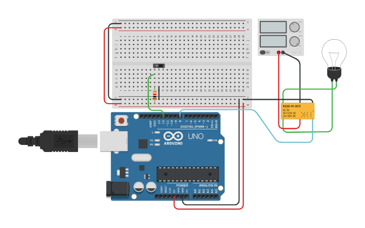 Circuit design Relais (tweepolig met Arduino/schakelaar)) | Tinkercad