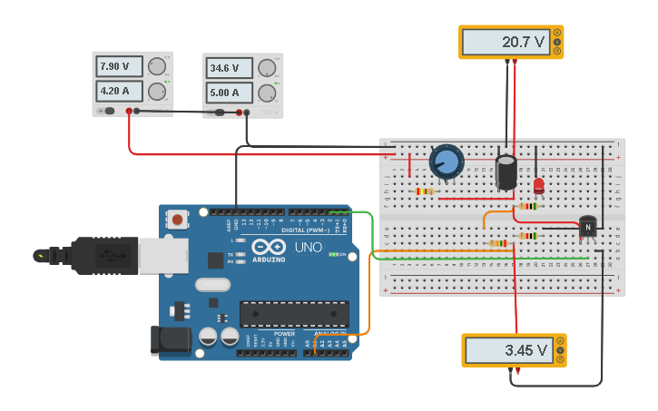 Circuit design fuente regulada con protección - Tinkercad