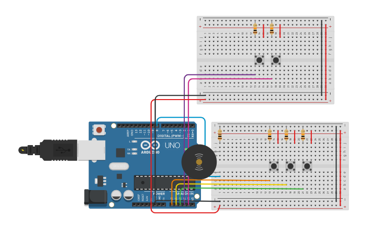 Circuit design instrumento musical - Tinkercad